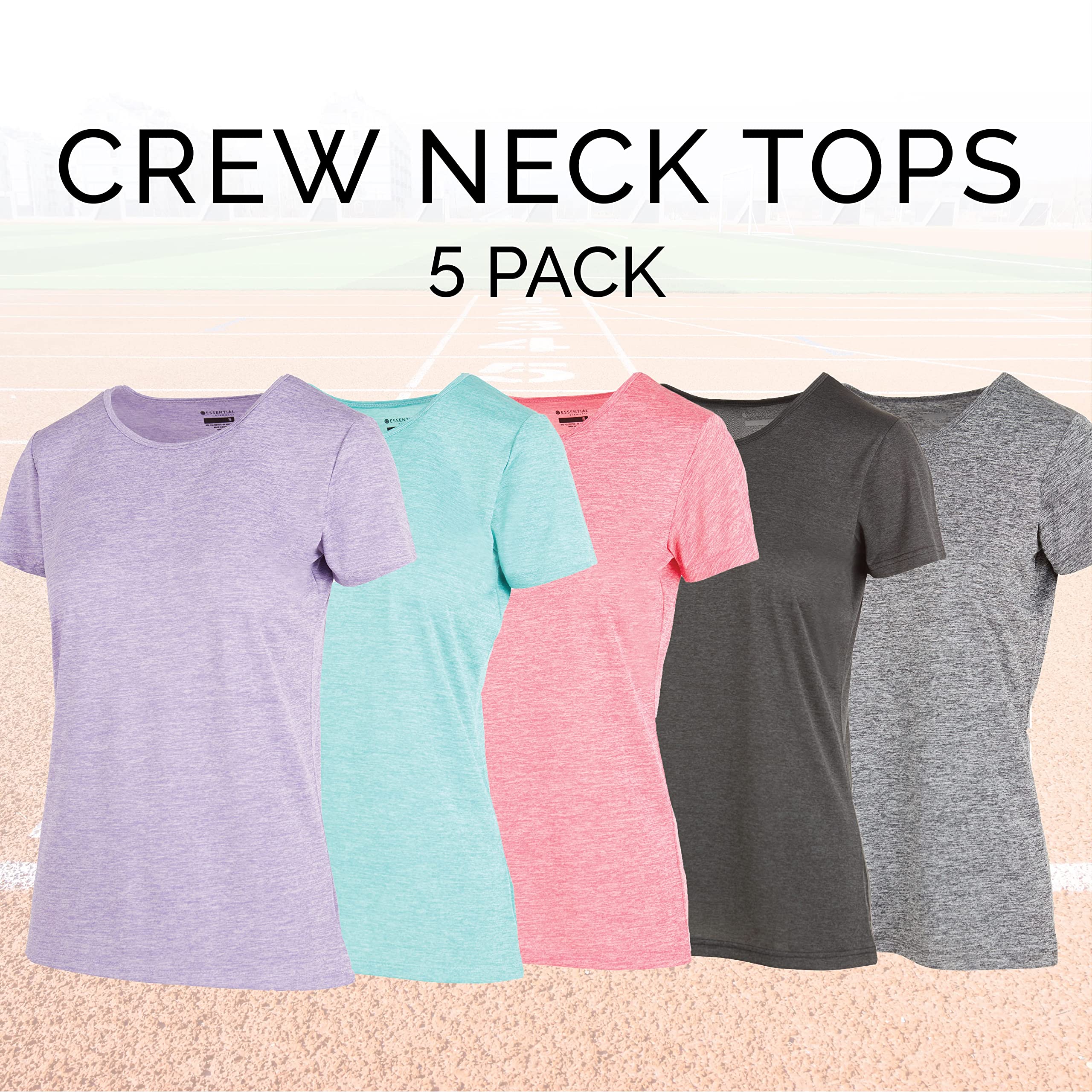Crew Neck T-Shirt for Women – Athletic Active Yoga Womens Workout Gym Tops 5 Pack (X-Large, Set A)