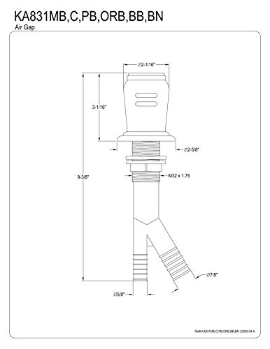 Kingston Brass KA831BN Trimscape Dishwasher Air Gap, Brushed Nickel