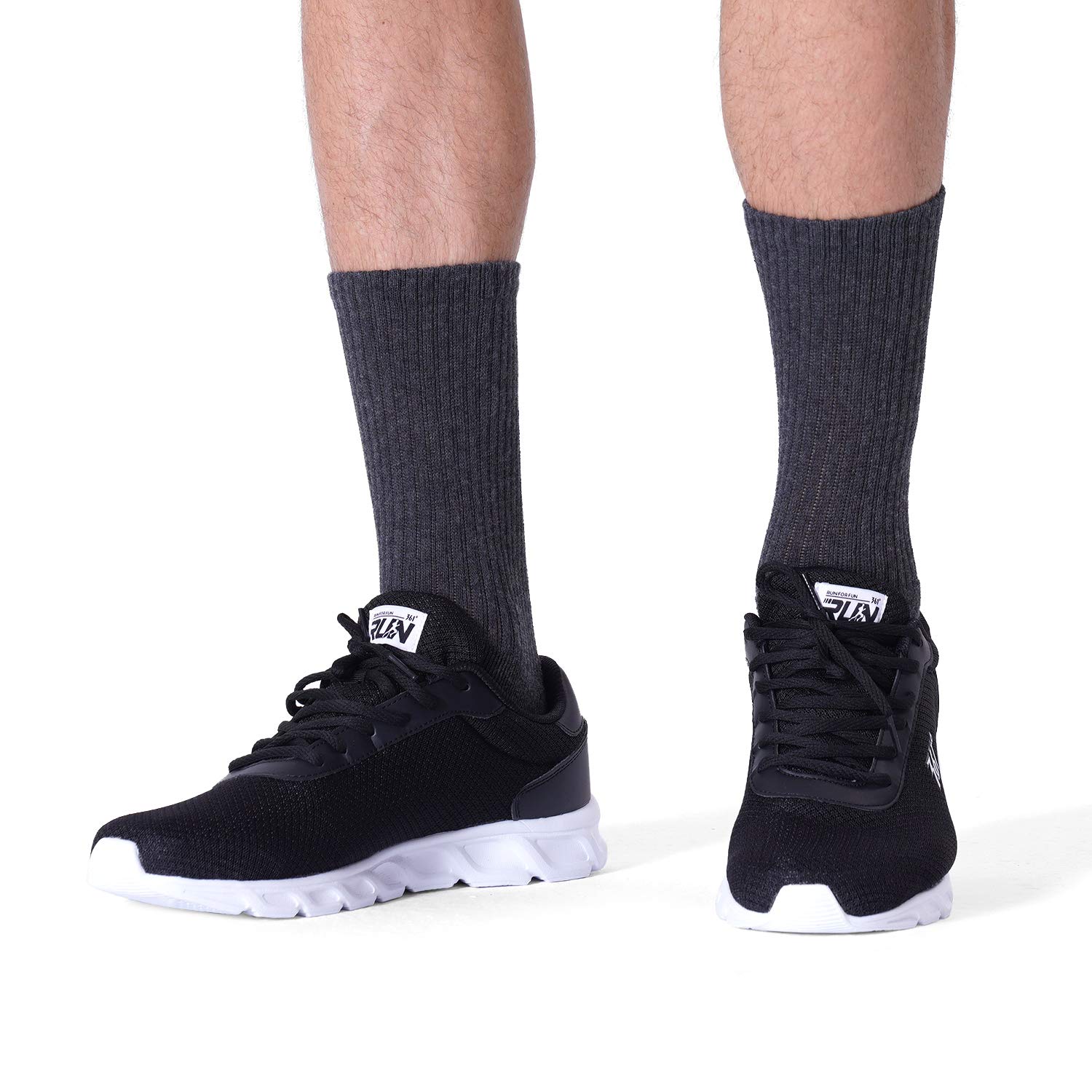 CelerSport 6 Pack Men's Athletic Crew Socks, Work Boot Socks with Full Cushion, Black, Shoe Size: 7-9