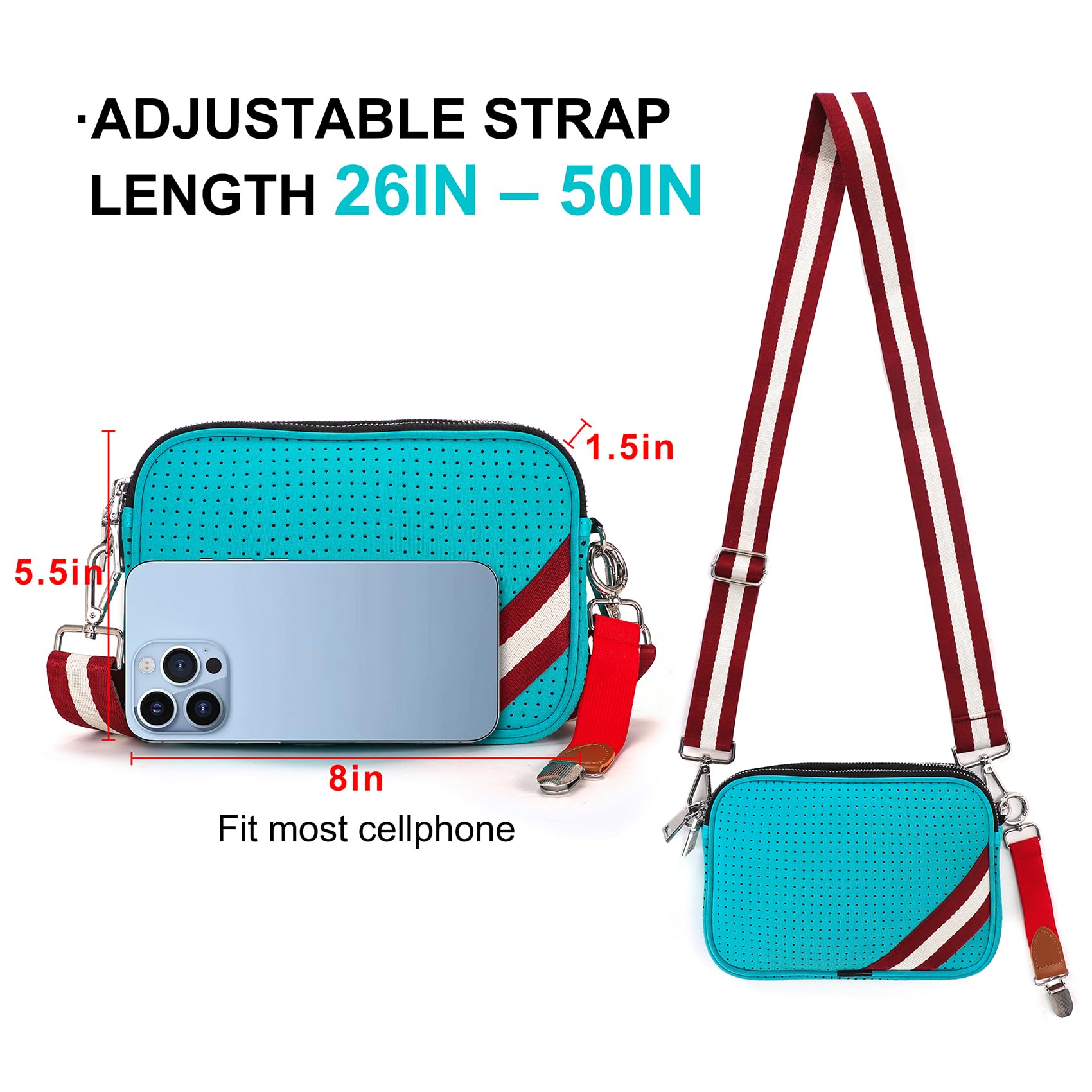 BOS Home Crossbody Bags for Women, Neoprene Crossbody Bag with Adjustable Detachable Strap (Green)