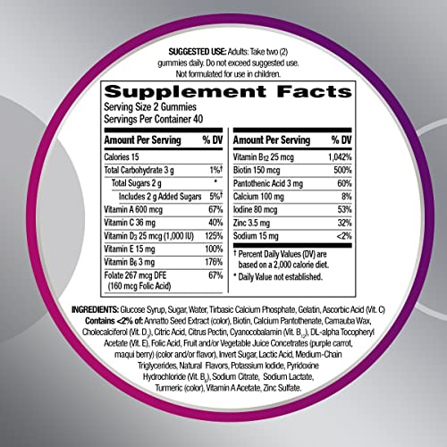 Centrum MultiGummies Gummy for Women 50 Plus, with Vitamin D3, B6 and B12, Multivitamin/Multimineral Supplement - 80 Count