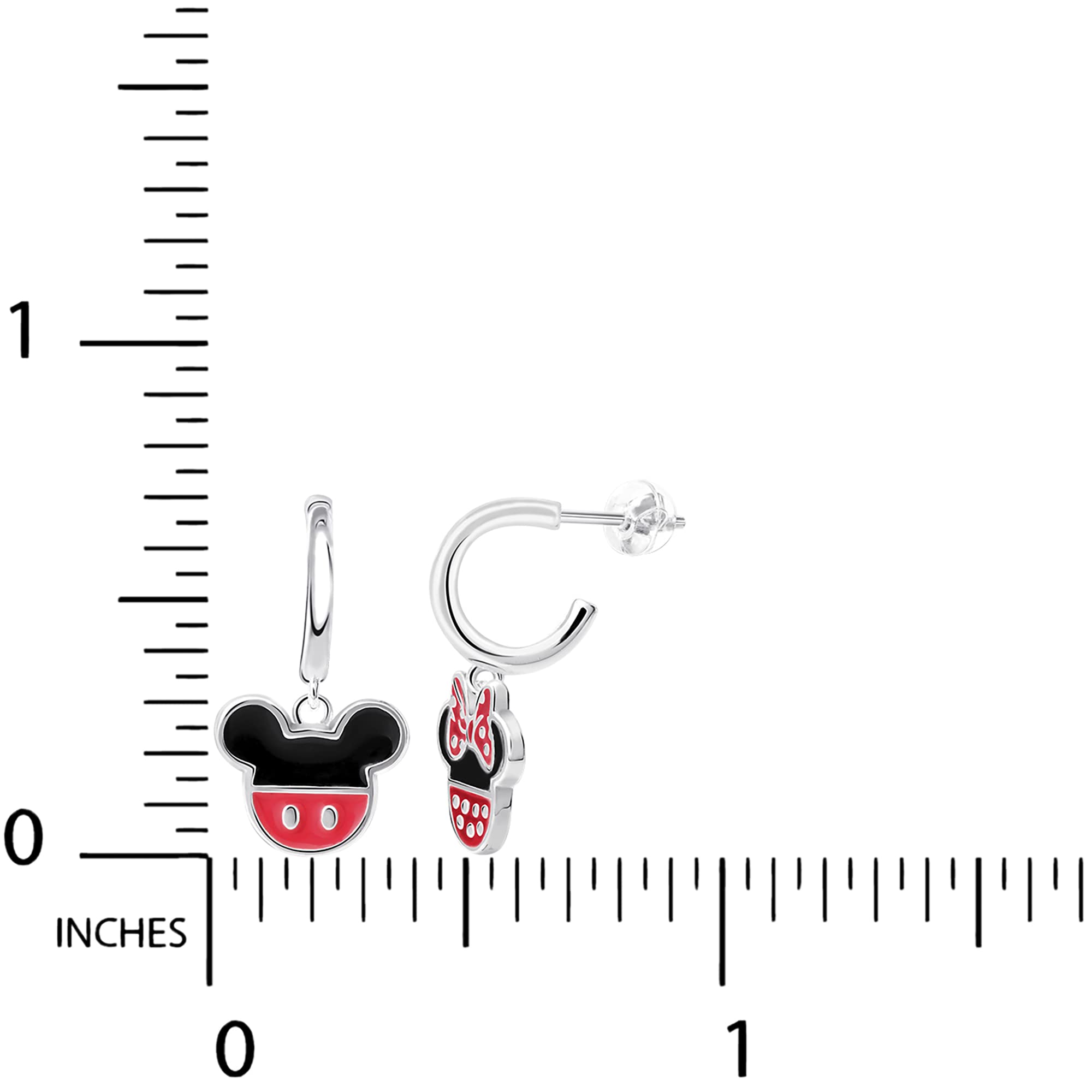 Disney Womens Mickey and Minnie Mismatch Hoop Earrings - Minnie Mouse Earrings - Mickey Mouse Earrings