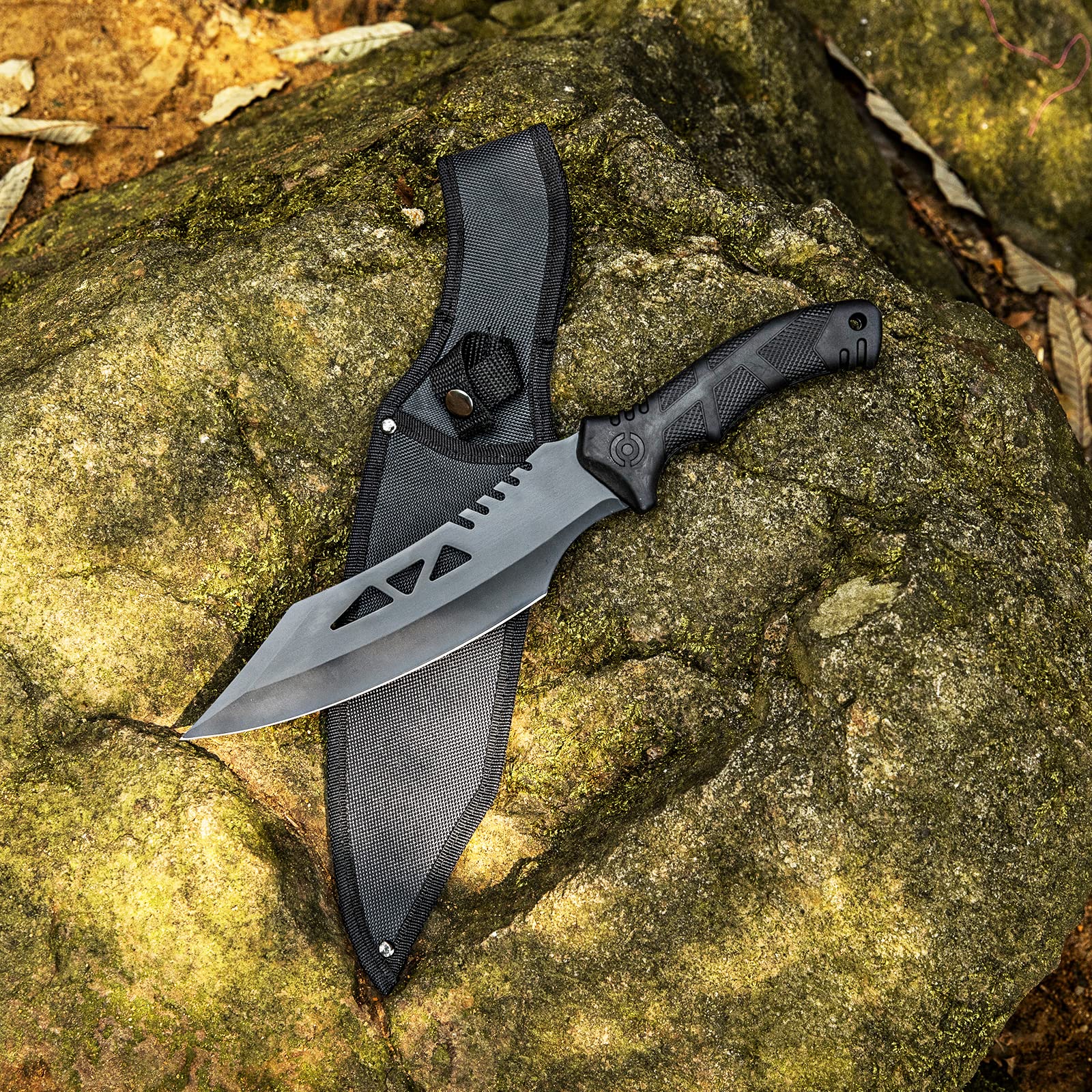 Dispatch Tactical Bowie Survival Hunting Rambo Bushcraft Knife with Protective Sheath Military Combat Fixed Blade, with Non-Slip Handle, for Camping, Hunting, and Adventure, 15" Closed
