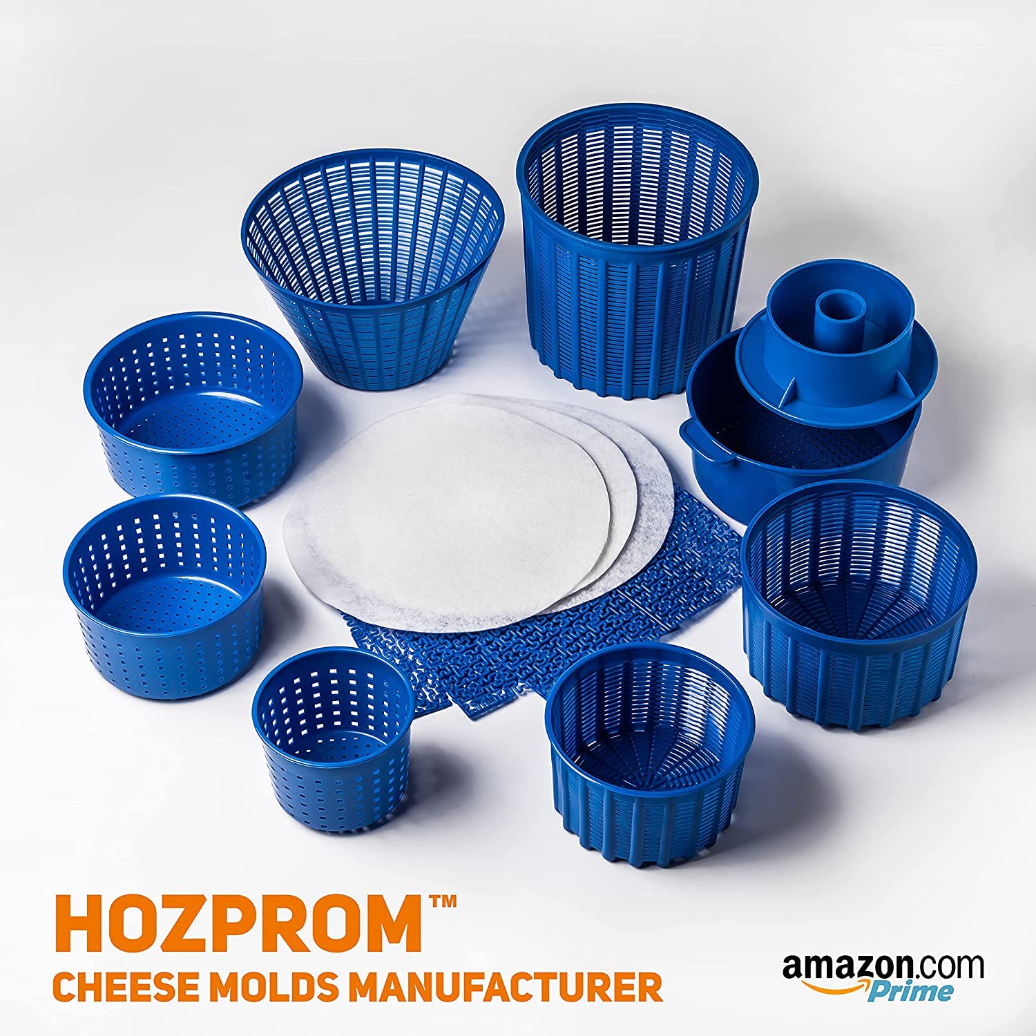 Cheese Making Molds Cheese making mold Cheese making rennet Cheese molds Cheeseware Cheese making Rennet Cow Goat Kitchen utensils Hard cheese Milk | 0.3L/0.08gal/0.55 lbs Blue+White Original HOZPROM