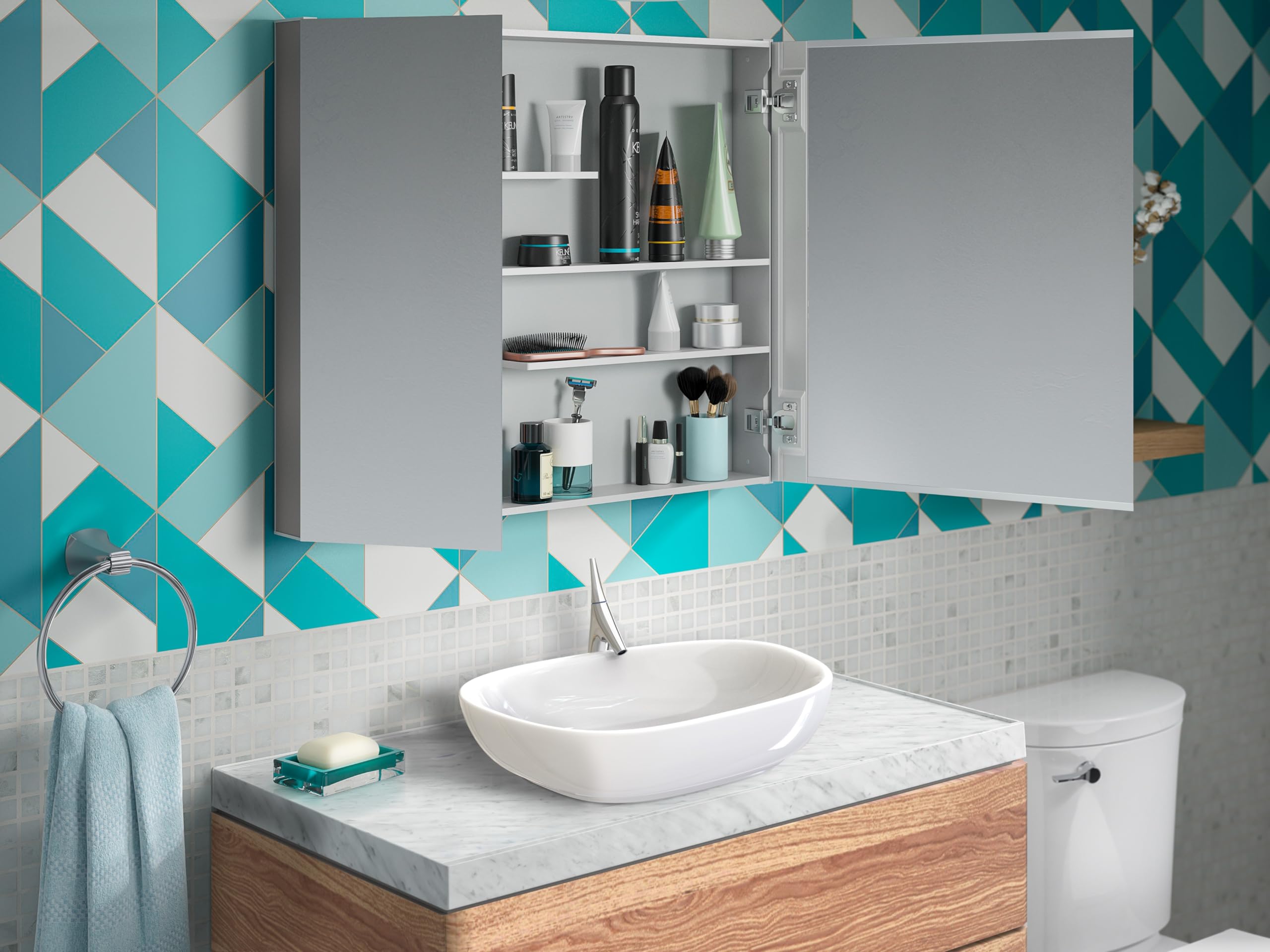 KOHLER Medicine Cabinet, Bathroom Medicine Cabinet, Slow-Close Mirrored Door and Interior, Surface or Recessed Installation