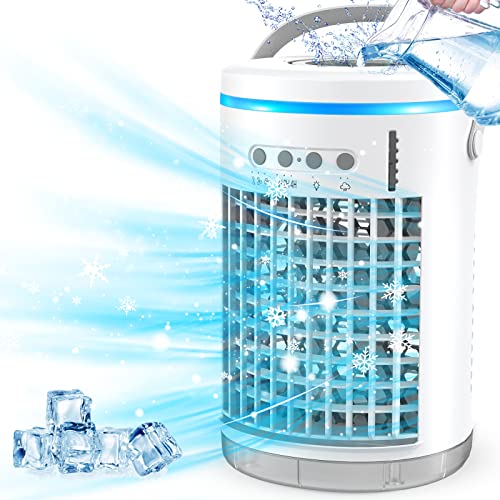 Zacsync Evaporative Air Cooler, 3 IN 1 Personal Evaporative Cooler, 3 Speed Cooling Fan & Portable Humidifier, with Handle 7 Colors Light & Remote Control & USB Plug for Room, Office, Bedroom,Camping