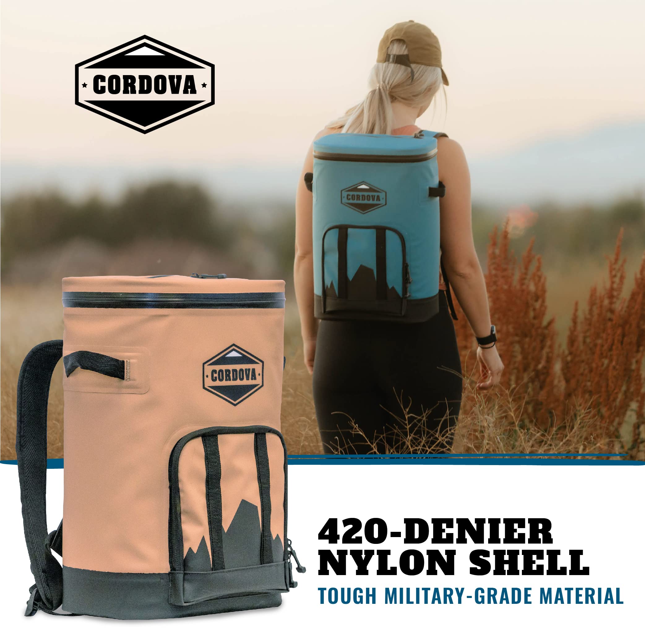 Cordova Outdoors Backcountry Class Backpack Soft Cooler, Insulated Cooler Bag - Foam Insulated, Durable, UV-Protection, Sand, 24 can