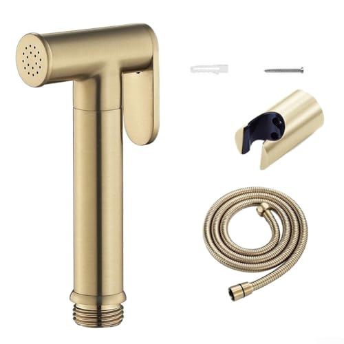 Handheld Bidet Sprayer For Toilet, Stainless Steel Cloth Diaper Spraying Kit, Bathroom Toilet Bidet Attachment Set Brushed Gold Brass Toilet Bidet Spray Set