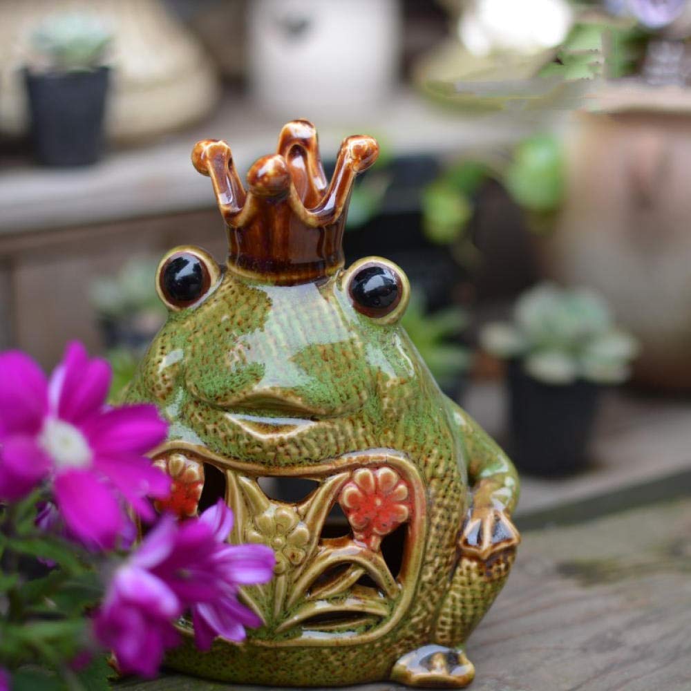 YJRZT Sculptures Statue Figurine Ornaments Hollow Ceramic Crown Frog Prince Aromatherapy Candlestick Decoration Garden Garden Desktop Home Decoration