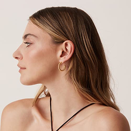 PAVOI Womens 14K Plated β Yellow Gold - Sterling Silver Rope Round Hoop Earring