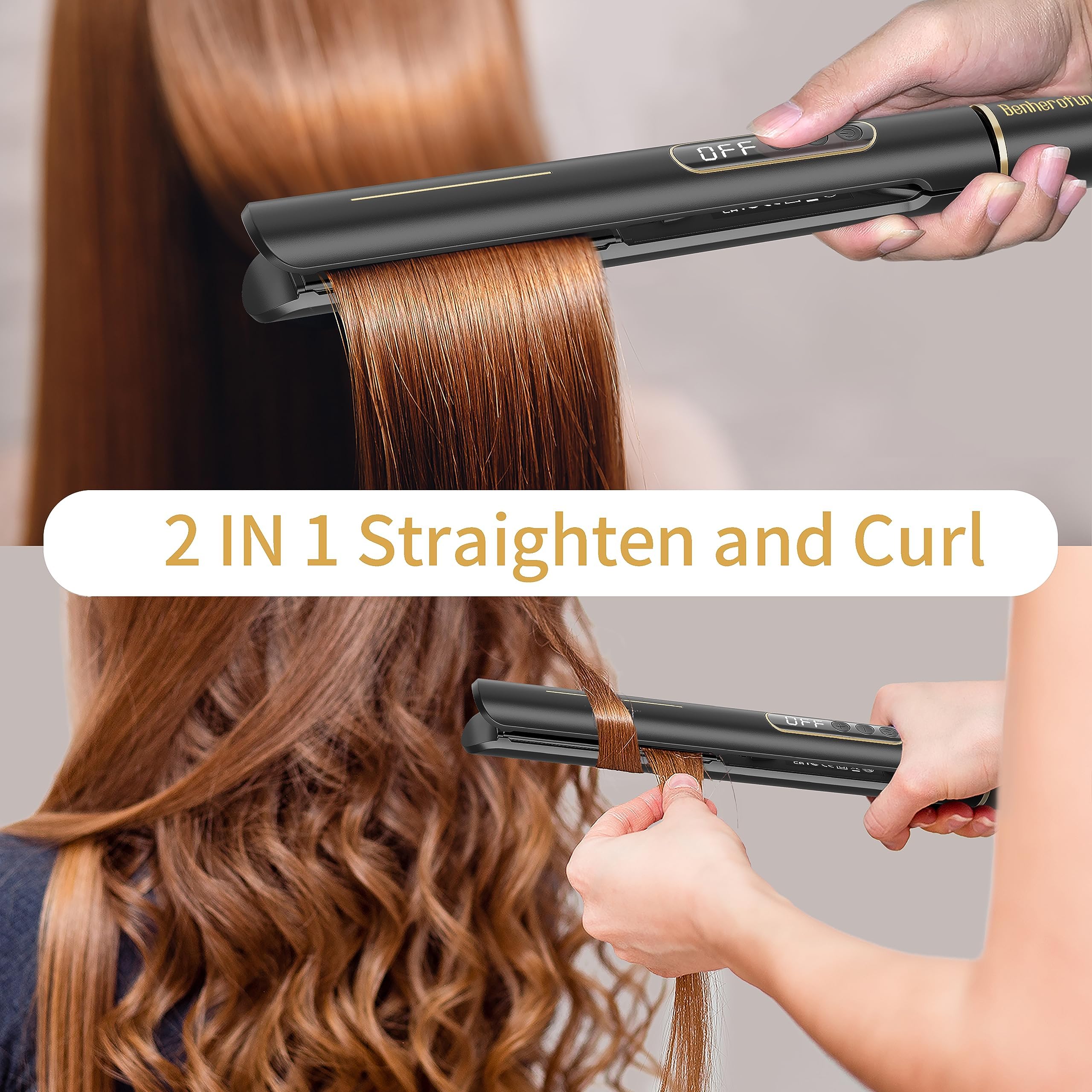 Ceramic Hair Straightener - Professional Flat Iron 13 Adjustable Temp 230°F-450°F, Negative Ion for Smooth & Shiny Hair, Dual Voltage 100V-240V Travel Friendly & 1 Hour Auto-Off