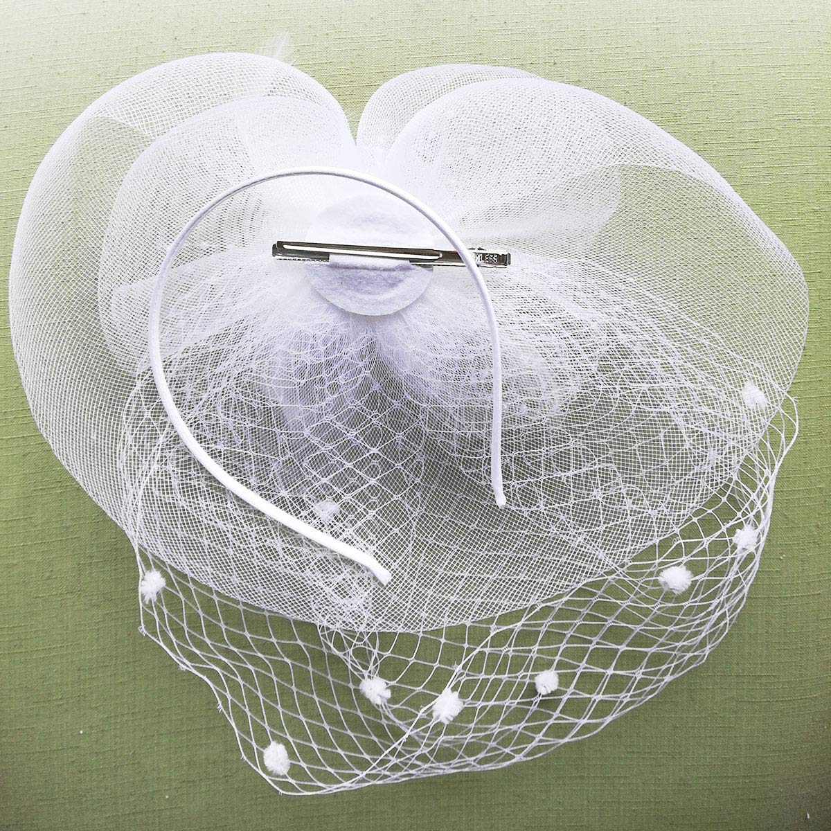 Women Cocktail Tea Party Flower Headwear Birdcage Pillbox Hat Wedding Veil Vintage Fascinator with Feather White