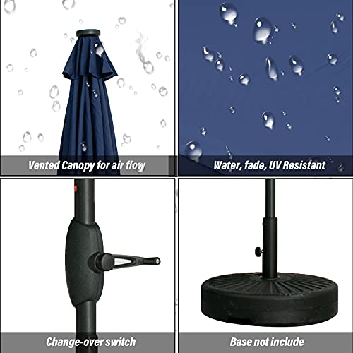 GDY 10Ft Patio Umbrella, Solar Powered 40 LED Lighted Outdoor Table Market Umbrella with Tilt and Crank, Center Light (Navy Blue)