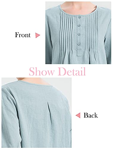 Minibee Women's Scoop Neck Pleated Blouse Solid Color Lovely Button Tunic Shirt White M