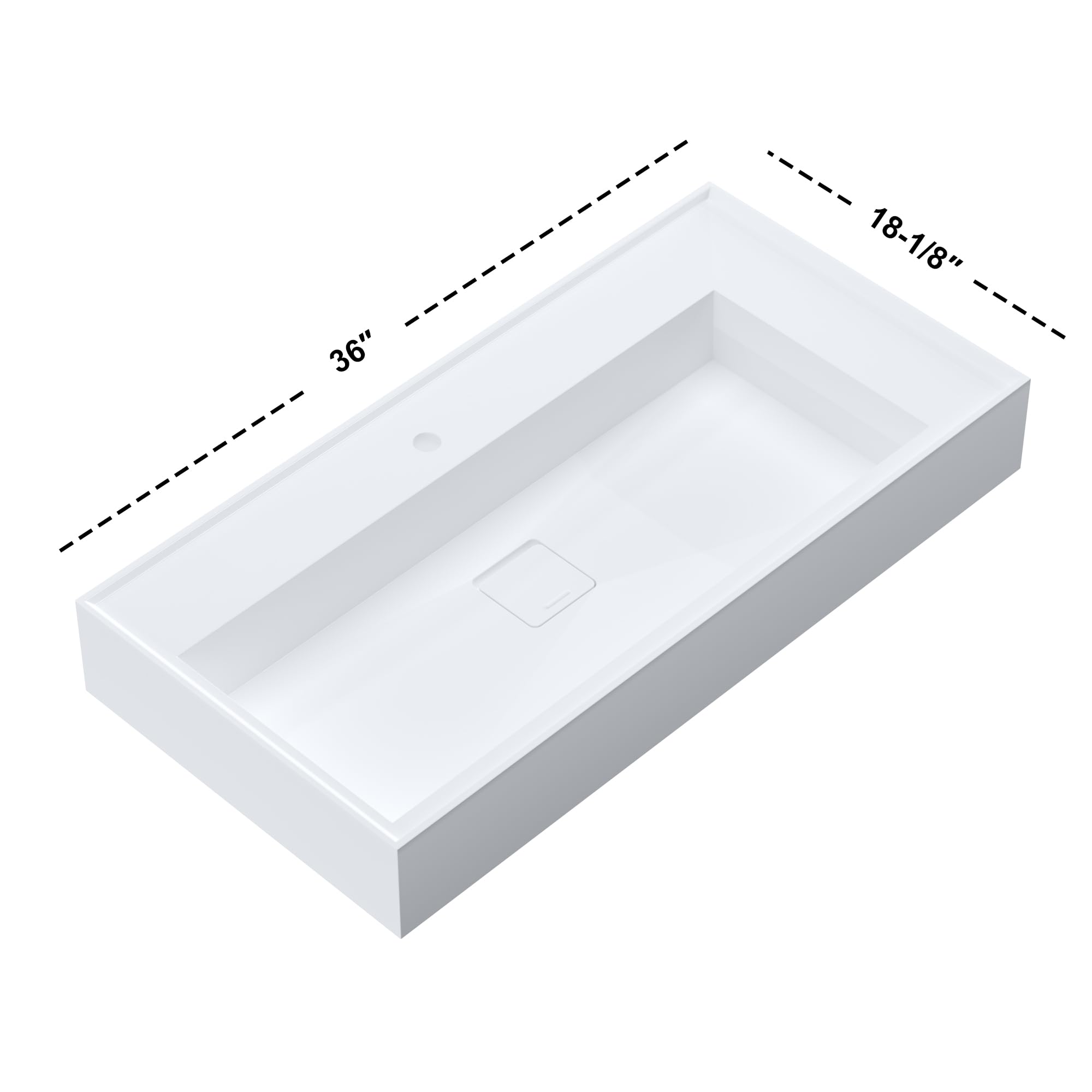 Dowell Wall Mounted Bathroom Sink Rectangular Bowl Stone Resin Sink ADA Compliant Vessel Sink Non-overflow & Single Faucet Hole Floating Sink Perfect for Every Bathroom - Single Bowl - 36" x 18"