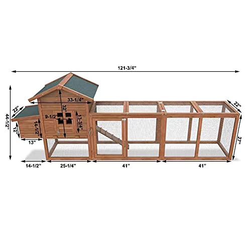 ECOLINEAR 120'' Chicken Coop w/Run Cage Outdoor Hen House for 2-6 Chickens Hutch Poultry Pet Wooden Coop Nest Box Garden Backyard