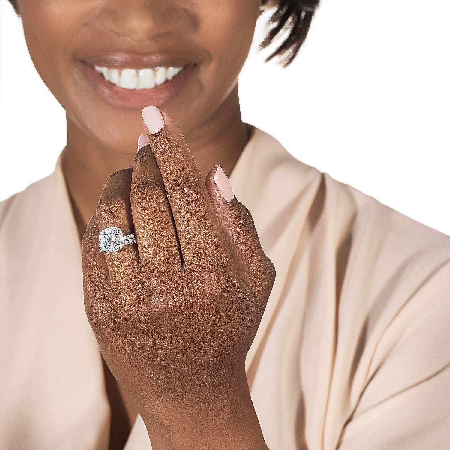 Charles & Colvard Created Moissanite 8mm Round Cut Bridal Ring Set for Women | 2.87 cttw DEW | Lab Grown | Solid 14K White Gold with Rhodium | Size 9