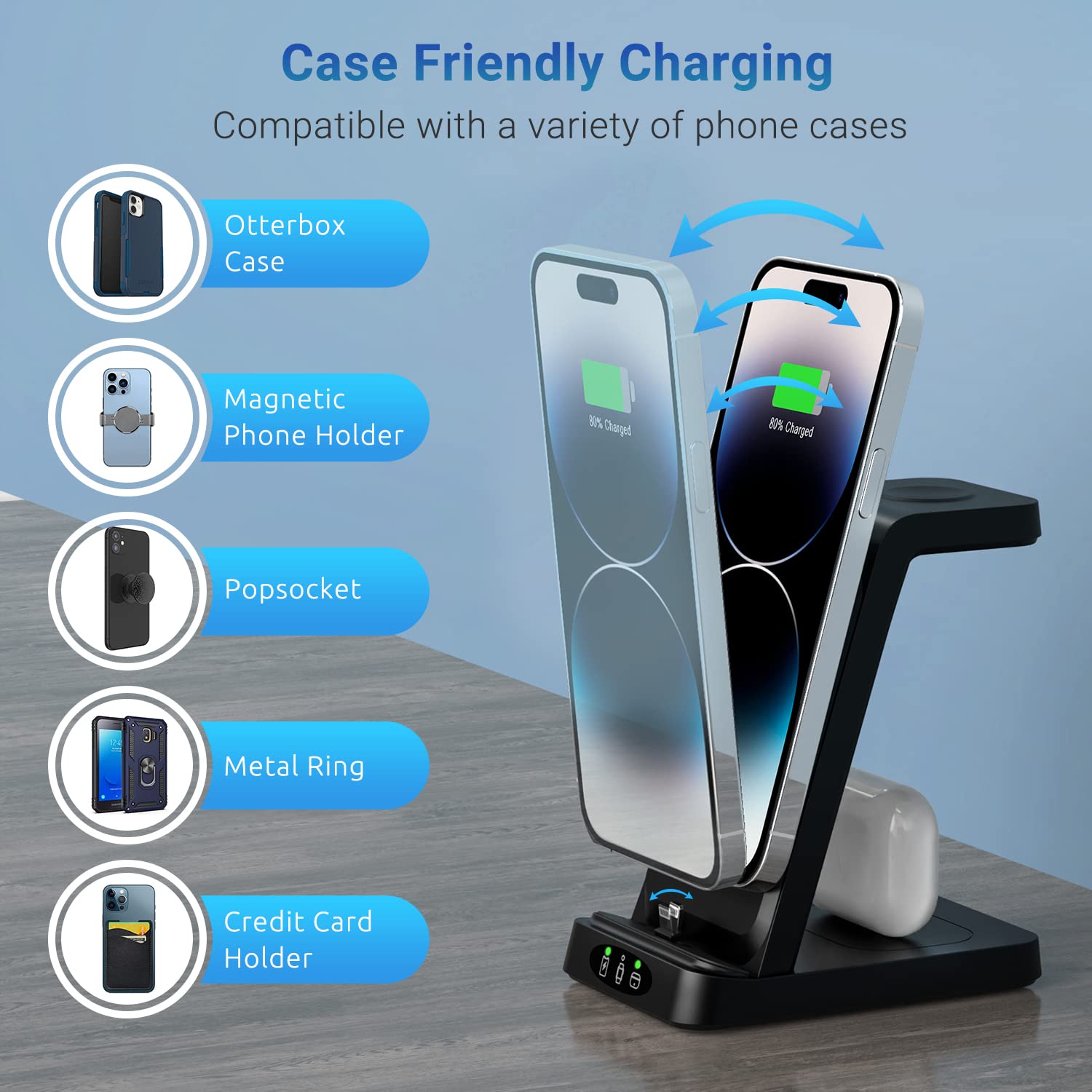 Charger Station for Apple Multiple Devices,3 in 1 Wireless Charging Station Dock Stand for Apple Watch 8 7 6 SE 5 4 3 2 iPhone Fast Charger for iPhone 14 13 12 11 Pro X XS 8 Plus & Airpods