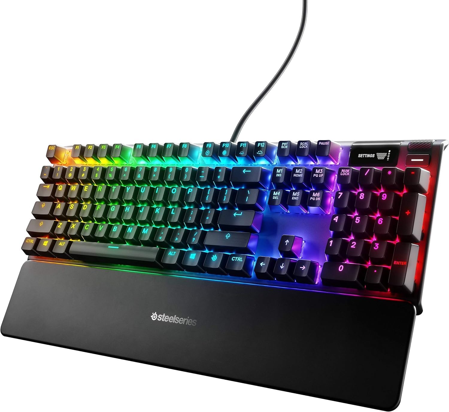SteelSeries Apex 7 Mechanical Gaming Keyboard – OLED Smart Display – USB Passthrough and Media Controls – Linear and Quiet – RGB Backlit (Red Switch) (Renewed)