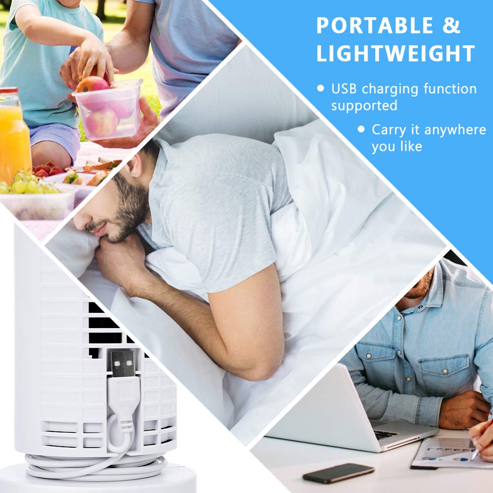 CLEESINK Small Desk Fan, 12 3/8" Portable USB Table Fan, 3 Settings, Quiet Personal Mini Cooling Tower Fan with Turbine Technology, for Bedroom Office Tabletop Home Nightstand
