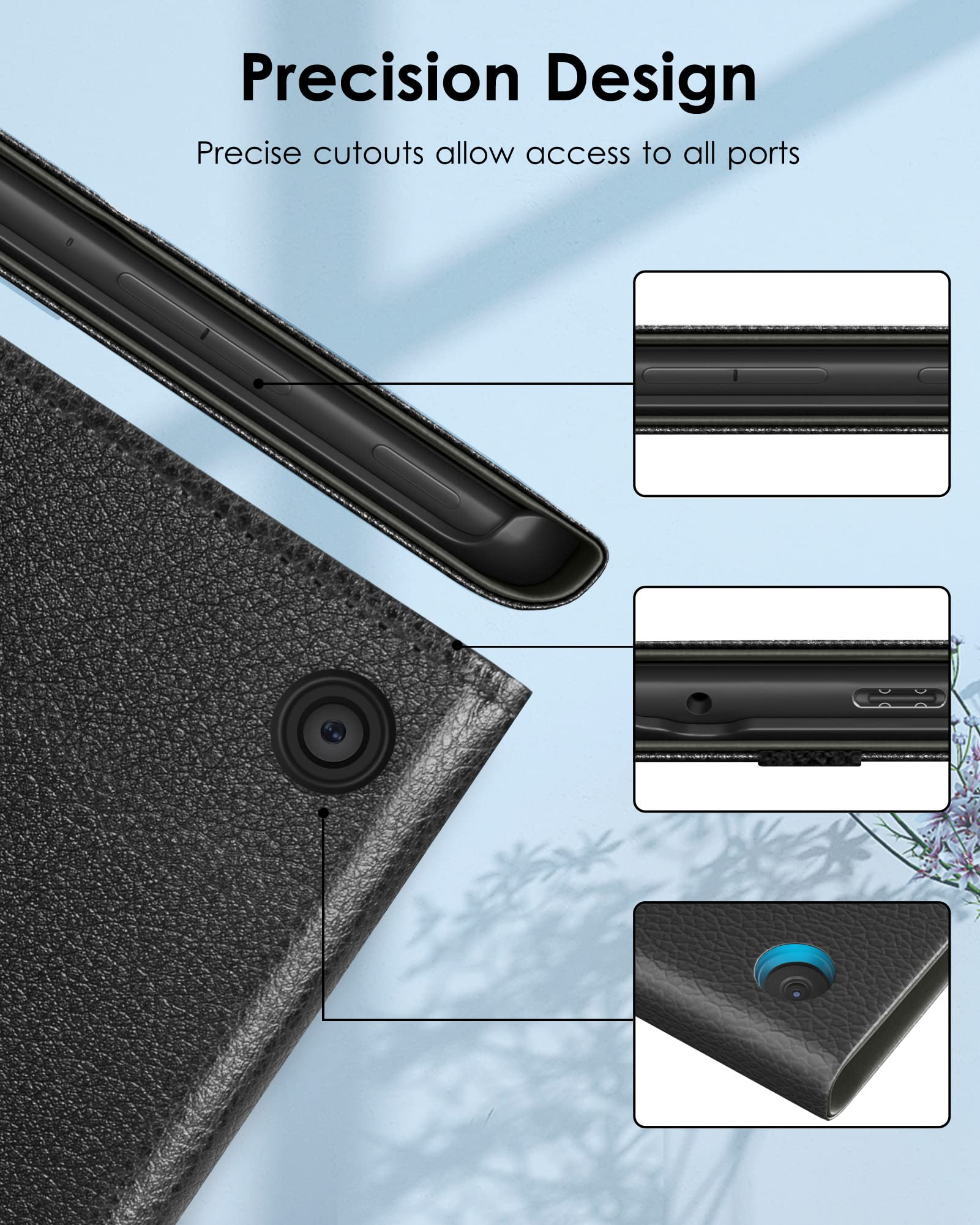 DTTO for All-New Amazon Fire 7 Tablet Case (Only Compatible with 12th Generation, 2022 Release), Slim Premium Vegan Leather Folding Stand Cover for Amazon Fire 7 Tablet - Auto Wake/Sleep, Black
