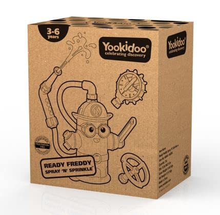 Yookidoo Baby Bath Toddler Toys (Ages 3+) - Ready Freddy Spray ‘N’ Sprinkle Fire Hydrant Bathtime Toy - Includes Hose, Spray Nozzle, Wheel, & Water Gauge - Attach to Any Bath Tub or Shower - Mold Free