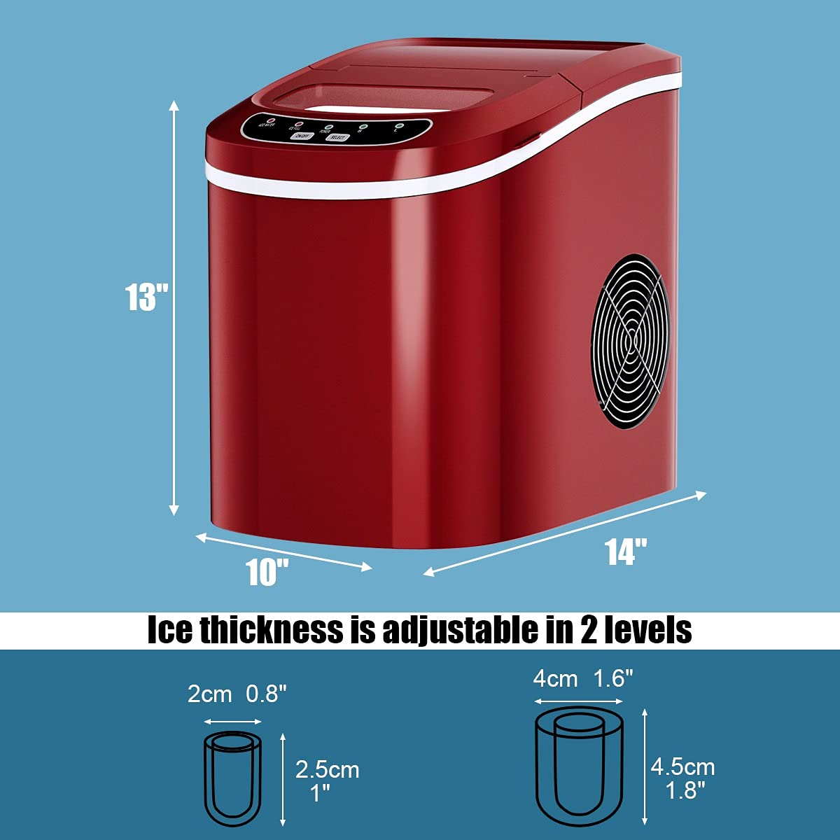 MAT Expert Portable Countertop Ice Maker, 26LBS/24H Mini Ice Cube Machine w/6 Min Processing 9 Cubes, Control Panel, 2.2L Water Tank & 1.5lbs Ice Storage, Ice Scoop for Party Mixed Drinks (Red)