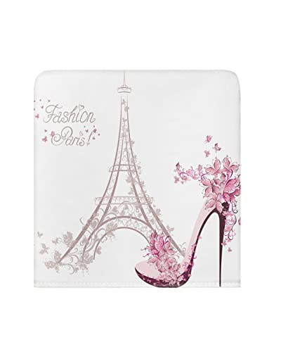 Maliyand Chair Back Cover, Pink Paris Eiffel Tower High Heel Flower Chair Covers Removable Chair Protector Slipcover for Dining Room, Kitchen, Restaurant, Set of 8