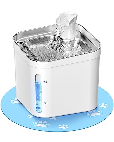 Petnimal Cat Water Fountain, 74oz/2.2L 304 Stainless Steel Cat Fountain Water Bowl with Water Level, Quiet Automatic Pet Water Fountain with Silicone Mat, Pet Fountain for Cats Dogs Multiple Pets