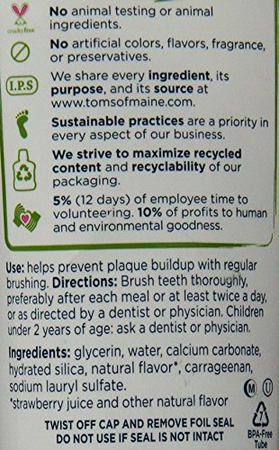 Tom's of Maine Natural Children's Fluoride Free Toothpaste, Silly Strawberry, 4.2 Ounce