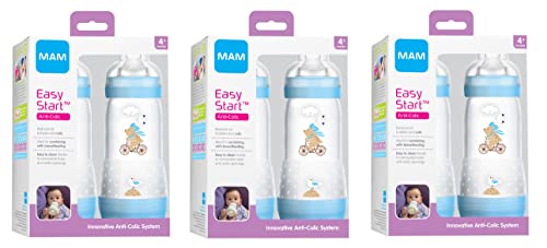MAM Easy Start Anti-Colic Fast Flow Bottles, 11 oz. (6-Count), Easy Switch Between Breast and Bottle, Reduces Air Bubbles and Colic, 4+ Months, Boy