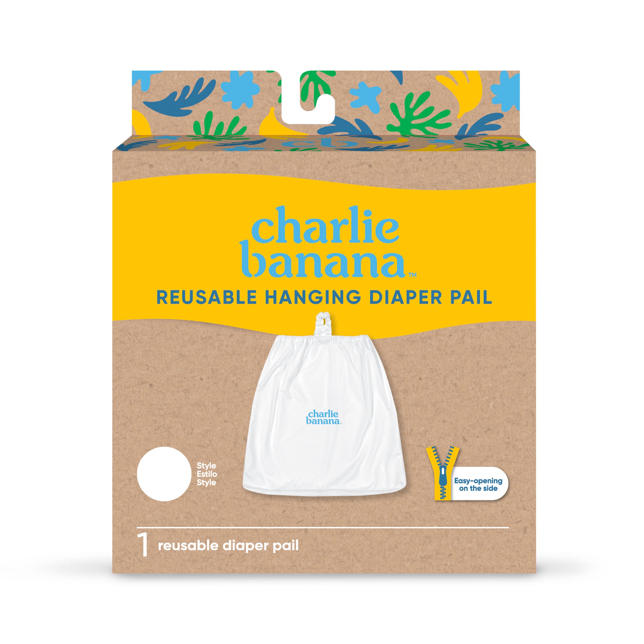 Charlie Banana Reusable and Washable Cloth Diaper Wet Bag, Waterproof Hanging Diaper Pail and Laundry Bag, White