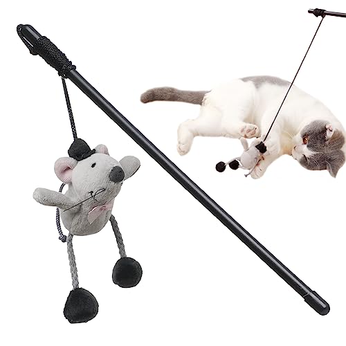 PAZ'S GIFT Cat Wand Toy Cute Mouse Tease cat Wand Interactive Indoor Toy Swing and Squeak Fun Toy Kitten Play with cat Interactive Chase Movement Reduce Boredom Suitable for All Types of cat Toys