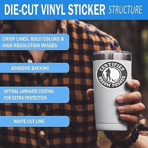 Miraki Broom Pusher Certified Sticker, Funny Hard Hat Sticker, Caution Sticker, Helmet Sticker, Water Assitant Die-Cut Vinyl Dad Decals for Laptop, Phone, Water Bottles, Kindle Sticker