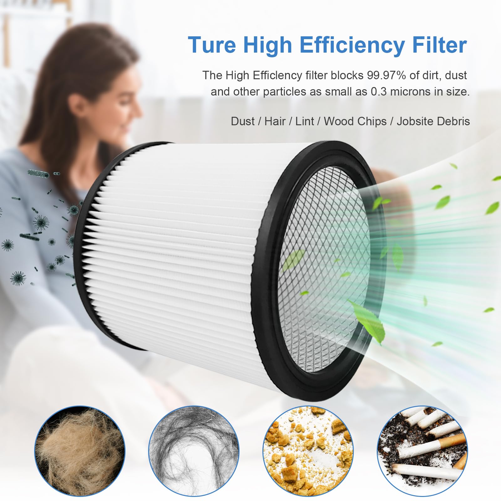 DXVC6910 Cartridge Filter for Dewalt Wet/Dry Vacuum 6-16 Gallon DXV06P DXVC6910 DXV09P DXV10P DXV10PL DXV10SA DXV12P DXV14P DXV16P, Washable Reusable High Efficiency Replacement Filter 4 Pack