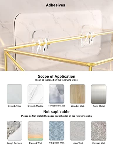 Iperlife Corner Shower Caddy Gold, Adhesive Shower Shelf Corner Shower Organizer with Hooks, 2-Pack Wall Mounted Bathroom Shelf for Inside Shower (Only Fits 90° Right Angle Corner)