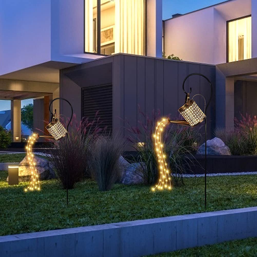 Star Shower Garden Art Light Decoration - Outdoor Hollow Out Watering Can Sprinkler Fairy Lights - Waterproof Twinkle Star Lamp -Starry Copper String Lighting Yard Art Décor