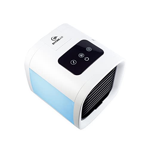 DivineAir Mini Portable Air Conditioner for Desk, Bedroom, Office, RV or Camper, Compact, Plug-In Personal Cooling Unit with White