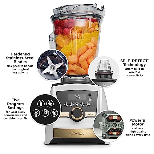 Vitamix A3500 Ascent Series Smart Blender, Professional-Grade, 64 oz. Low-Profile Container, White with Gold Accents