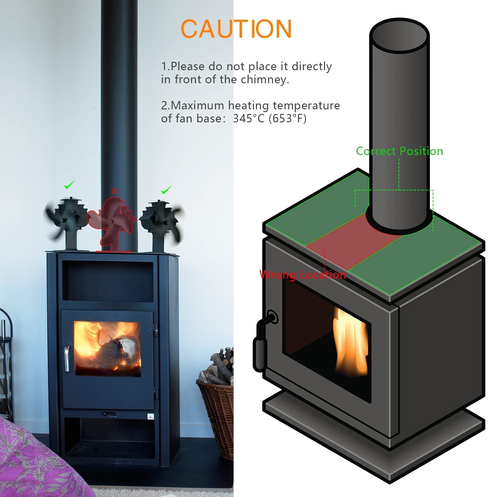 Sterktlys Wood Stove Fan, 4-Blade Heat Powered Stove Top Fan with Temperature Label, Magnetic Stove Thermometer, Efficient Heat Distribution & Silent Operation, for Fireplace, Log Burner, Pellet Stove