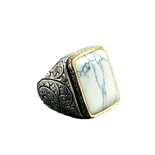 Sterling Silver Ring, White Turquoise Stone, Men Rings, Natural Stone, Handcrafted Ottoman Men Ring, Turkish handmade, Gift for Him,