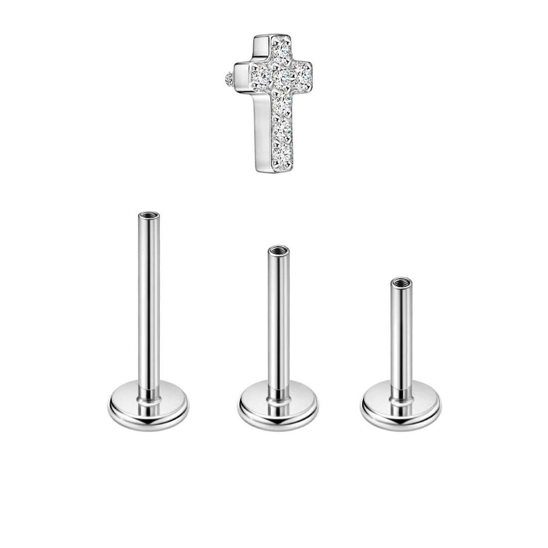 Cross Stud Religious Cross Earrings Stud Surgical Steel Silver Cartilage Earring Conch Piercing Jewelry Helix Earrings Tragus Earrings Clear CZ End with 18g 6mm 8mm 10mm Internally Threaded Posts