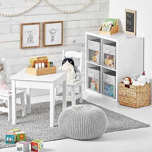 mDesign Fabric Nursery/Playroom Closet Storage Organizer Bin Box, Front Handle/Window for Cube Furniture Shelving Unit, Hold Toys, Clothes, Diapers, Bibs, 4 Pack, Gray/White Polka Dot