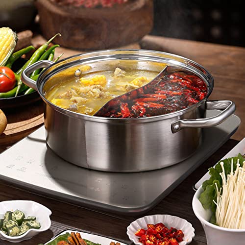 DEPILA Home Sided Plate Electric S Practical Ramen Cooker Yang Size Stick Stainless Base Cooker: Gas Two-Flavor Soup Cookware Stove Steel Dual Holder Double Two- Basin Duck Woks