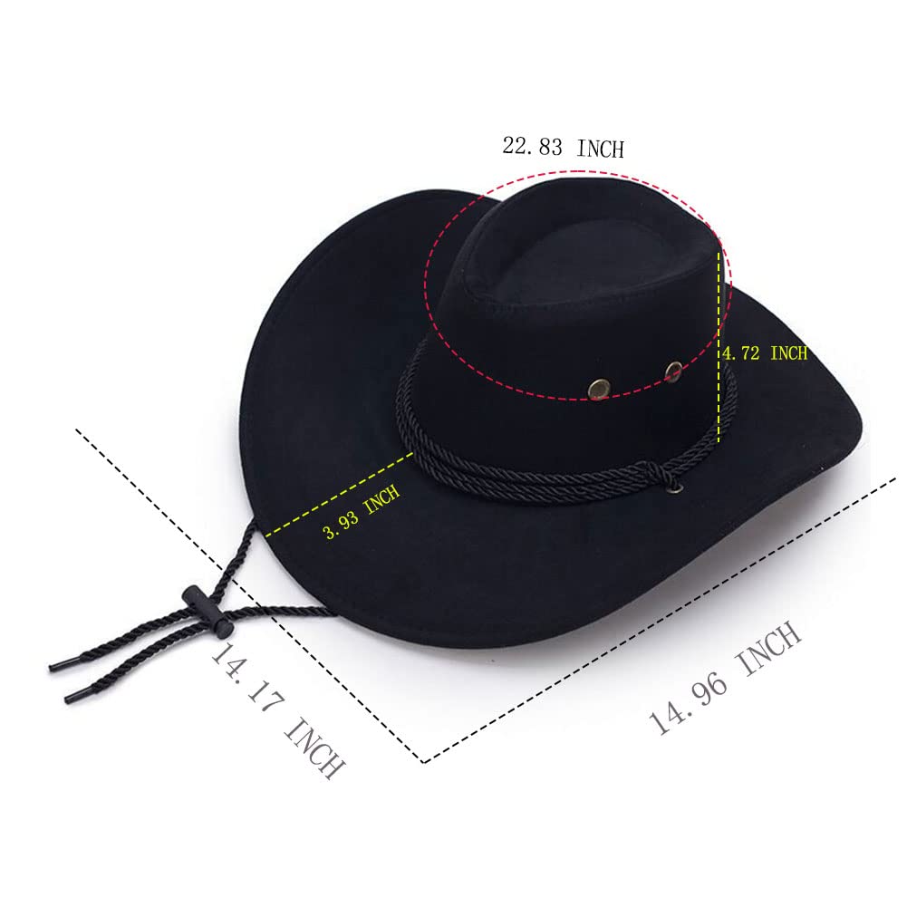 COSTHEME Cowboy Hat for Men and Women with Wide Brim - Black Felt Western Hat with String Sun Hat
