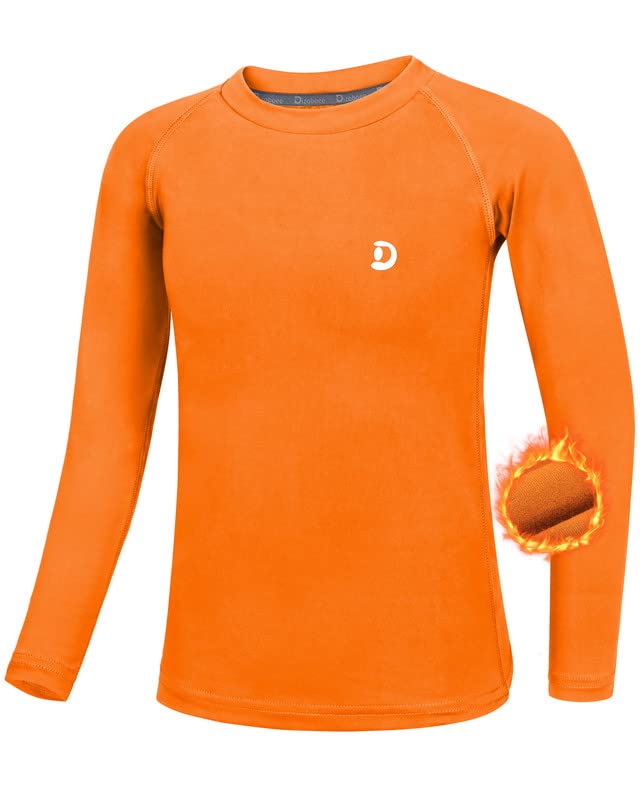 Dizoboee Youth Boys Thermal Compression Shirt Long Sleeve Kids Fleece Baselayers Sports Football Baseball Undershirt Orange S