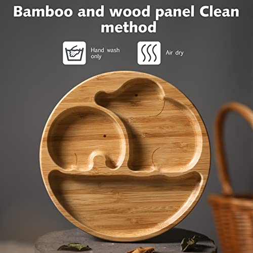 Mamimami Home Baby Bamboo Suction Plates Set with Spoons & Fork, Baby Food Dishes Feeding Set for Led Weaning Plate, Baby Utensils Set, BPA Free