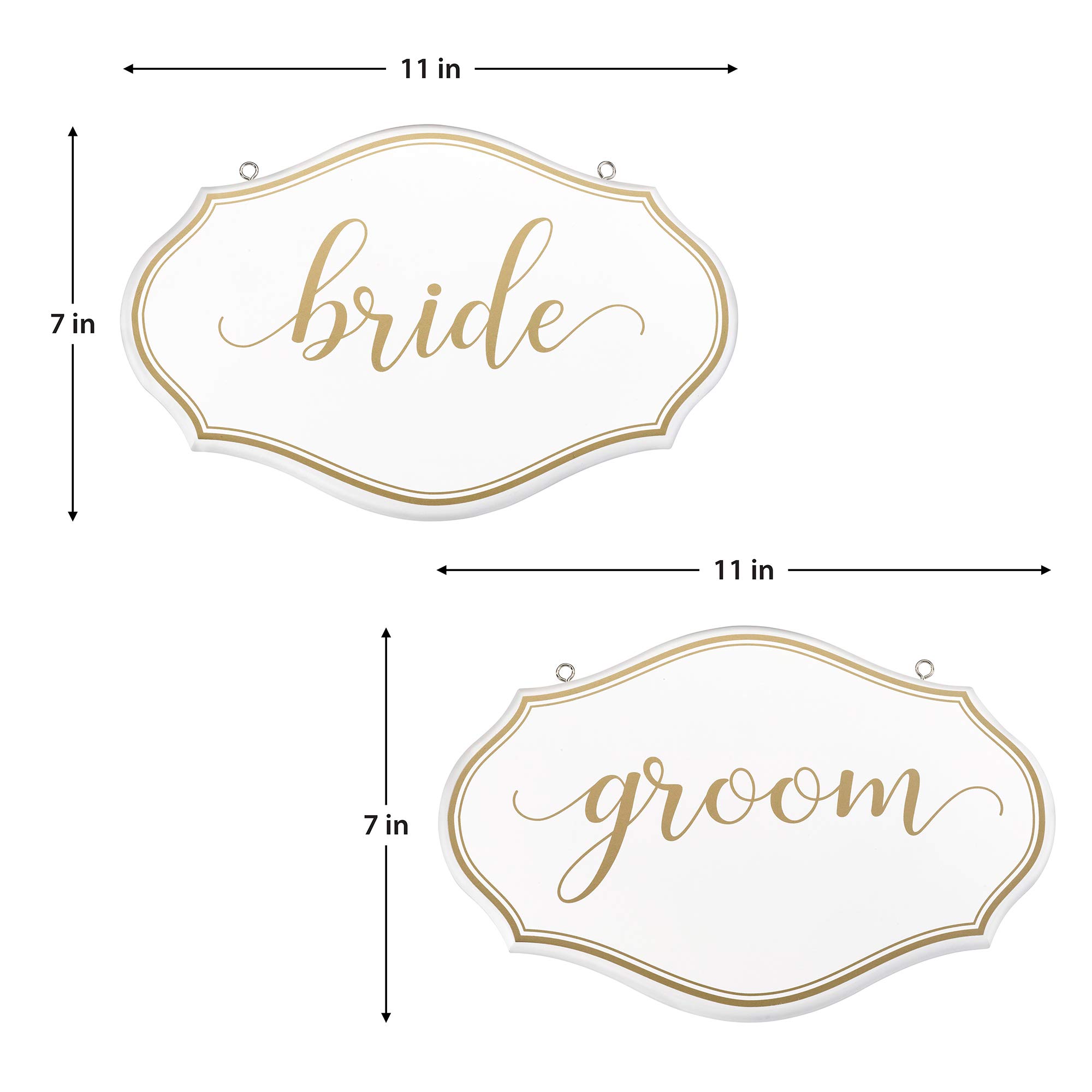 Lillian Rose White Gold Bride and Groom Chair Signs, 1.25"x11.75"x7.75"