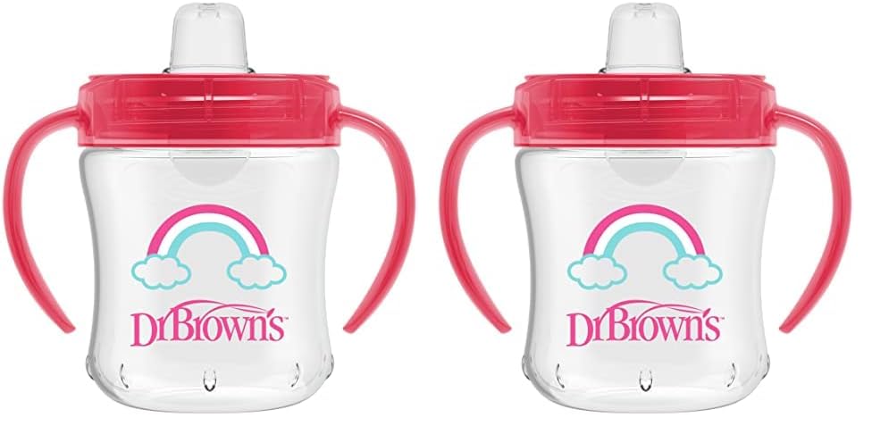 Dr. Brown's Transition Sippy Cup with Soft Spout - Pink - 6oz - 6m+ (Pack of 2)