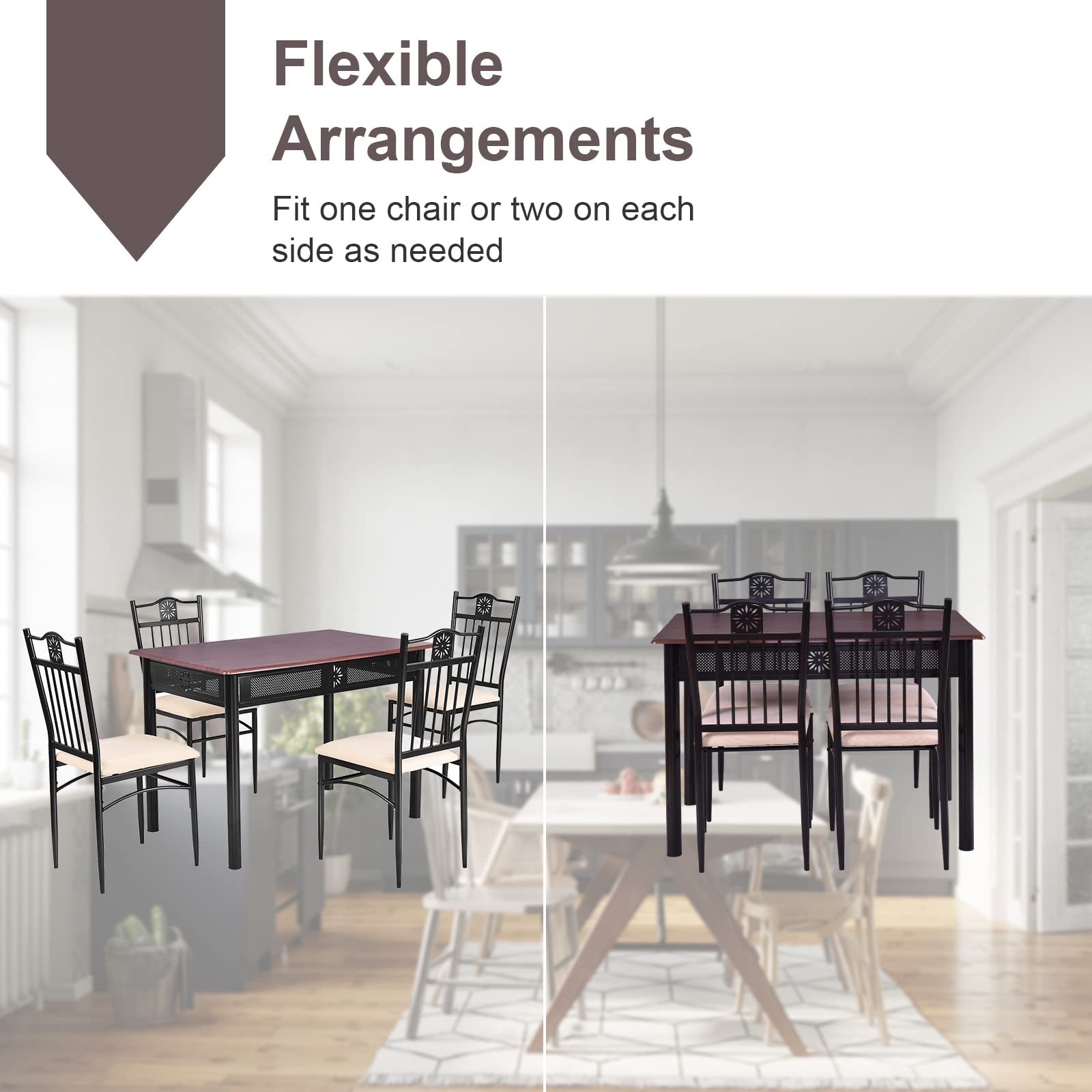 COSTWAY 5 Pieces Dining Table Set, Modern Kitchen Table Set for 4 Person, 42β Rectangular Table w/ 4 Upholstered Chairs, Bistro Table Set for Home, Coffee Shop & Restaurant (Brown)